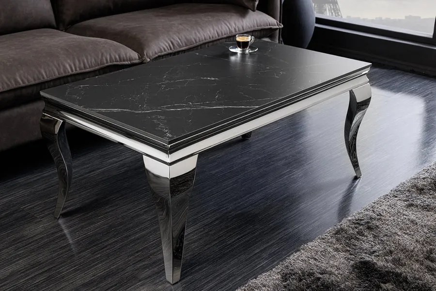 Designový konferenční stolek Rococo 100 cm černý / stříbrný