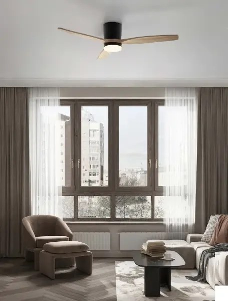 LED černo-dřevěné designové stropní svítidlo Aloa s dálkovým ovládáním 18W