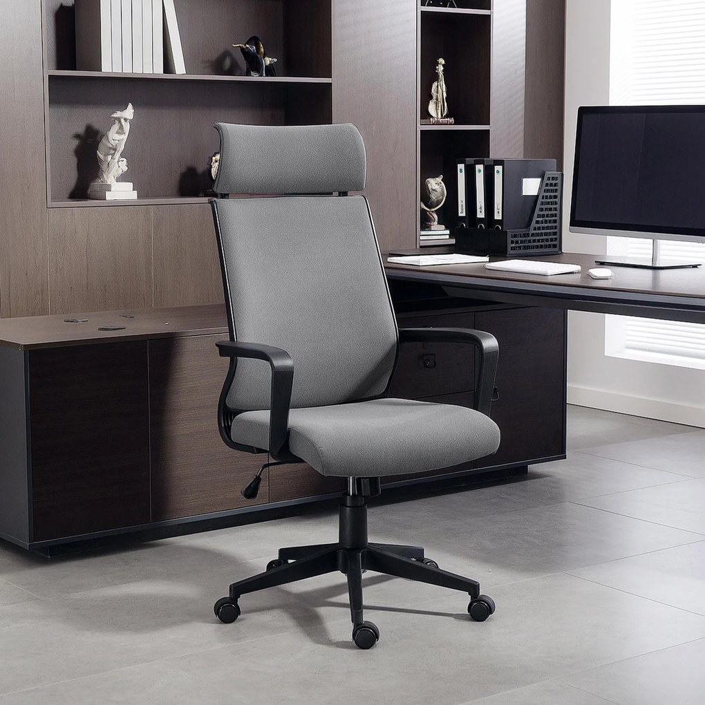 HOMCOM Kancelářská židle, ergonomická stolní židle s opěrkami, opěrkou hlavy, výškově nastavitelná otočná židle s houpací funkcí, počítačová židle s …