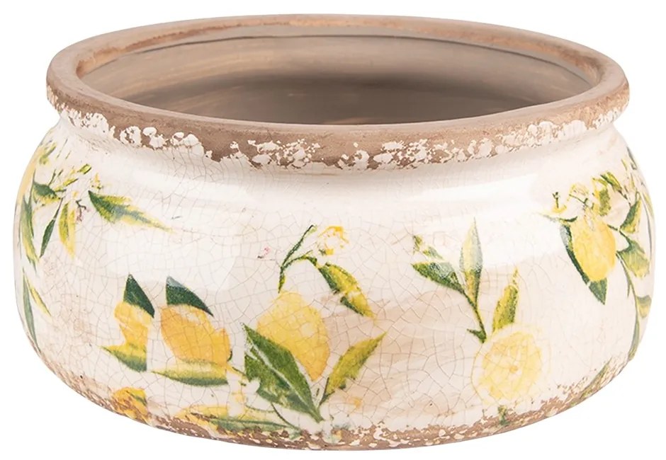 Béžový keramický obal na květináč s citróny Lemonio M - Ø20*9 cm