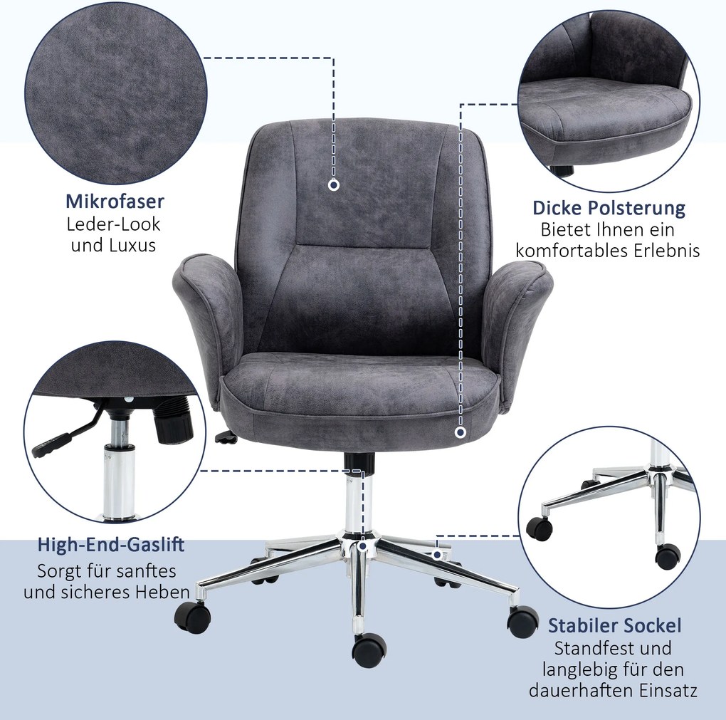 Kancelářská židle Vinsetto XXL, ergonomická kancelářská židle s houpací funkcí, výškově nastavitelná, max. nosnost 120 kg, šedá