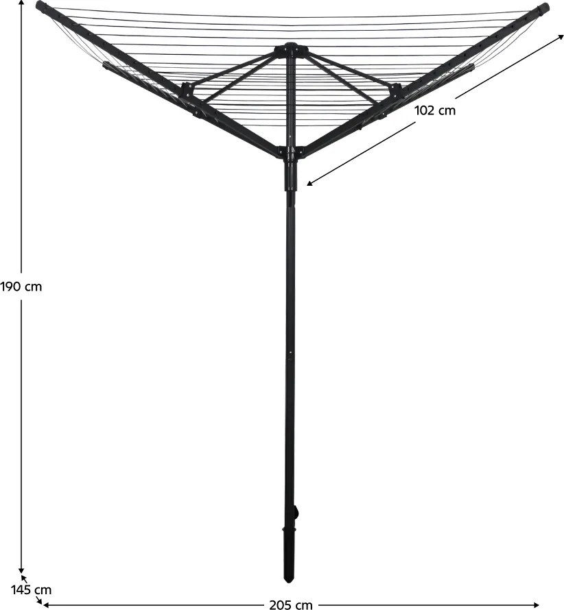Zahradní sušák na prádlo, černá, 45 m, ROTARY NEW TYP 3