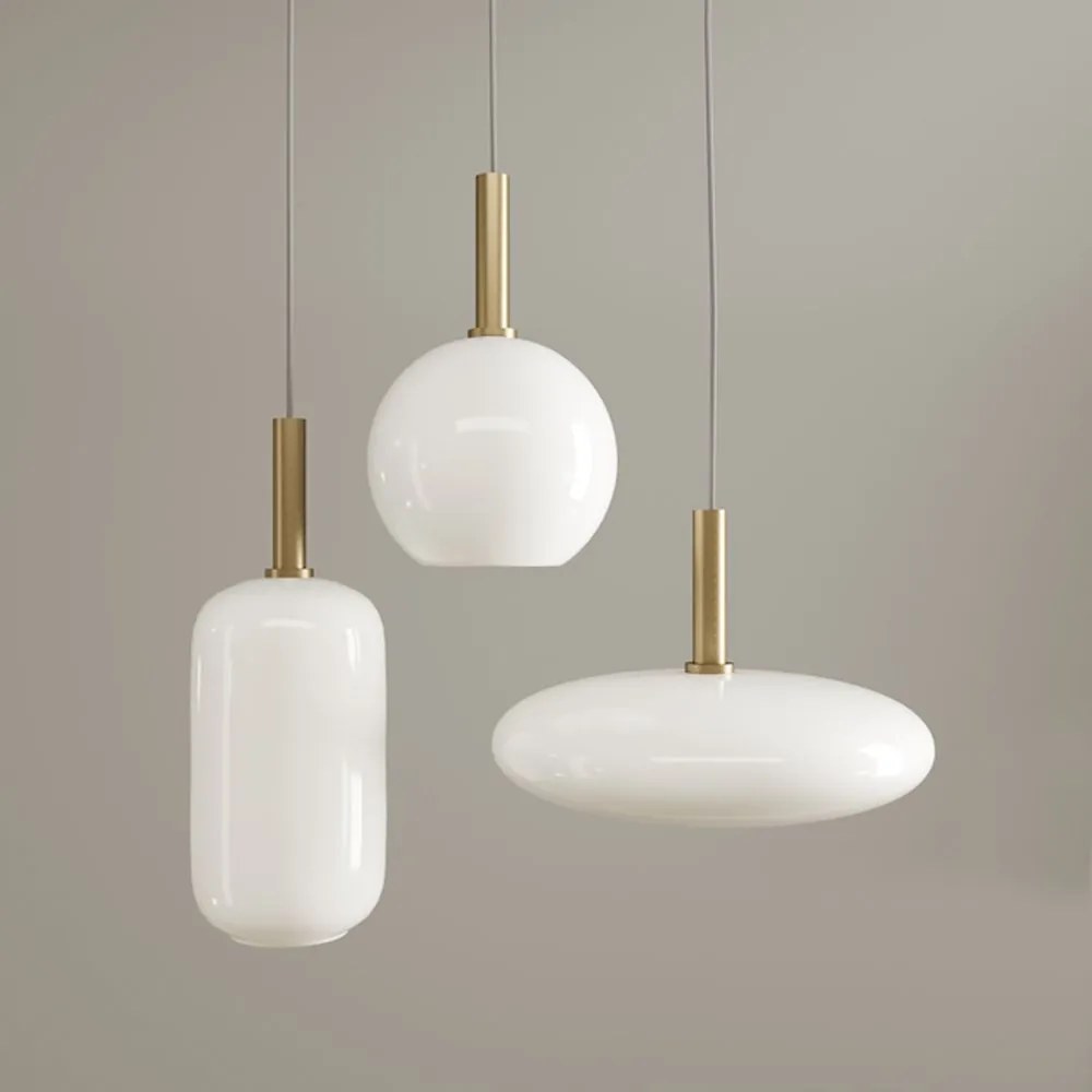 Toolight - Skleněná závěsná lampa APP668-1CP, mléčné sklo, zlatá-bílá, OSW-04662