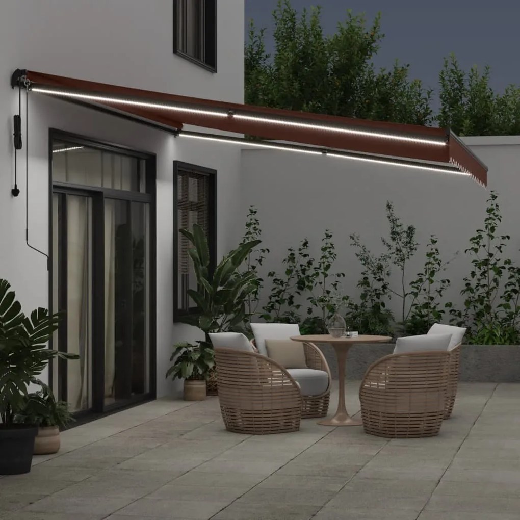 Automatická zatahovací markýza s LED světly hnědá 450 x 350 cm 3215410