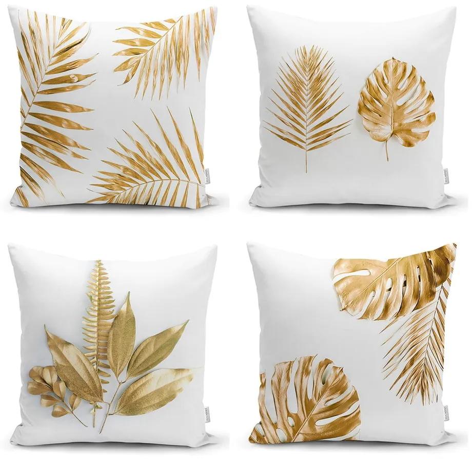 Sada 4 povlaků na polštáře Minimalist Cushion Covers Gold Leaves Modern, 45 x 45 cm