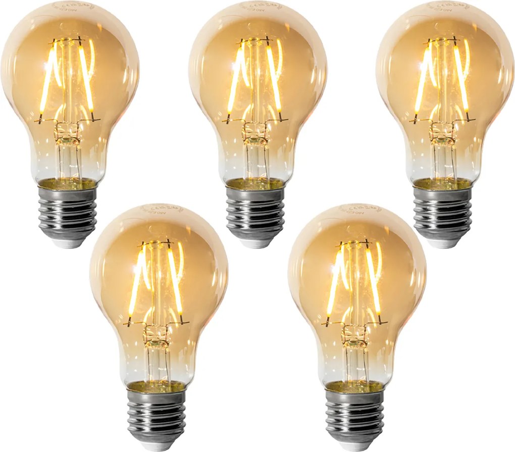 Sada 5 stmívatelných LED žárovek E27 A60 zlatá 3W 310 lm 2200K