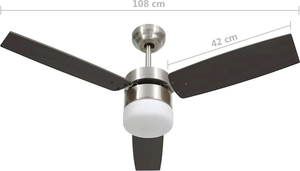 vidaXL Stropní ventilátor světlo a dálkový ovladač 108 cm světle hnědý [51491] Barva: tmavě hnědá