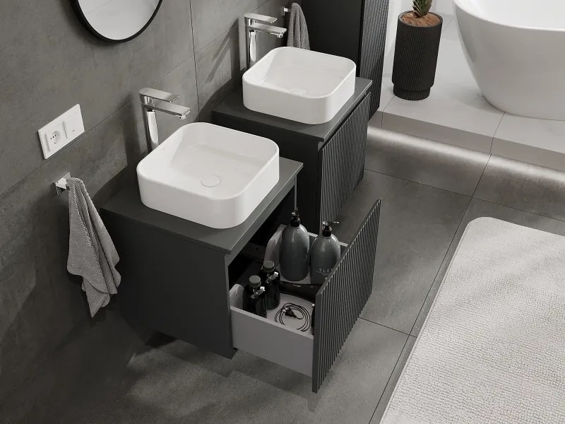 Mexen Rivel, koupelnová skříňka 50 cm, 1 zásuvka, drážkovaná, grafitová matná, 91A20-05047-1-BF66