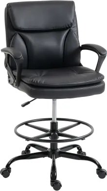 HOMCOM kreslicí židle, otočná židle, ergonomická s nastavením výšky a opěrkou nohou, černá