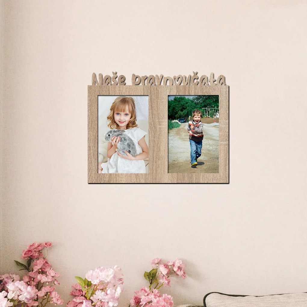 dřevo života Dřevěný fotorámeček Naše pravnoučata Zvolte barvu dekoru: Wenge, Zvolte velikost fotografie (cm): 10x15, Počet fotorámečků: 2