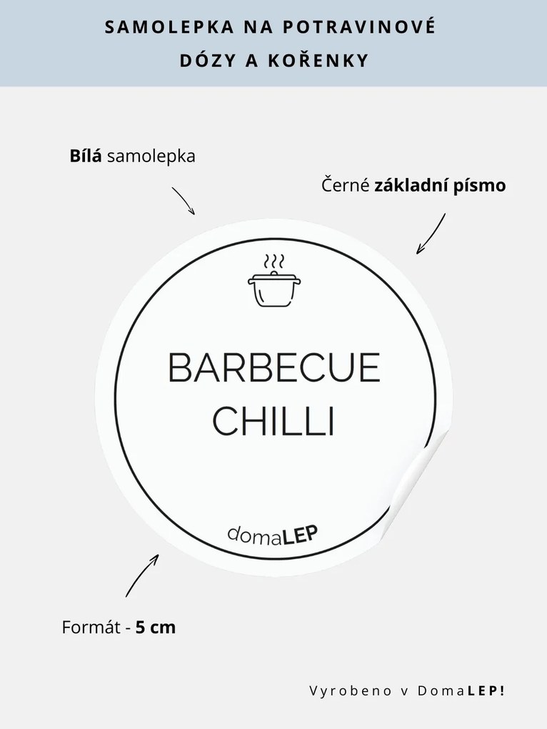 Samolepka na kořenky BARBECUE CHILLI bílá 5 cm základní písmo