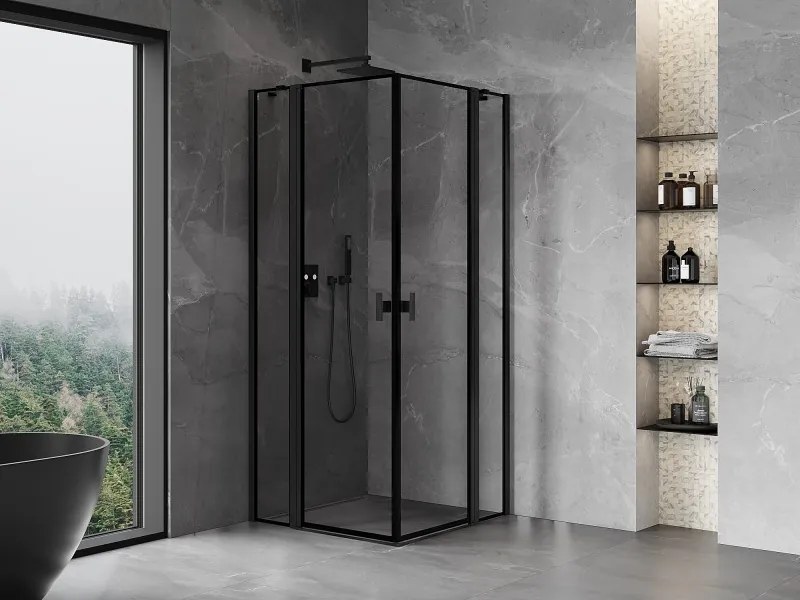 Mexen, Mexen Mist Duo výklopný sprchový kout 95 x 95 cm, černý rám - 8A4-095L-095P-70-70