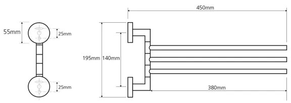 Sapho - Nástěnný věšák na ručníky otočný X-ROUND 19,5x45 cm lesklý chrom