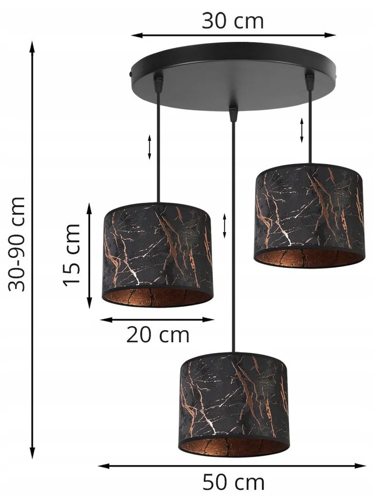 Závěsné svítidlo WERONA 3, 3x černé textilní stínítko se vzorem, O, C