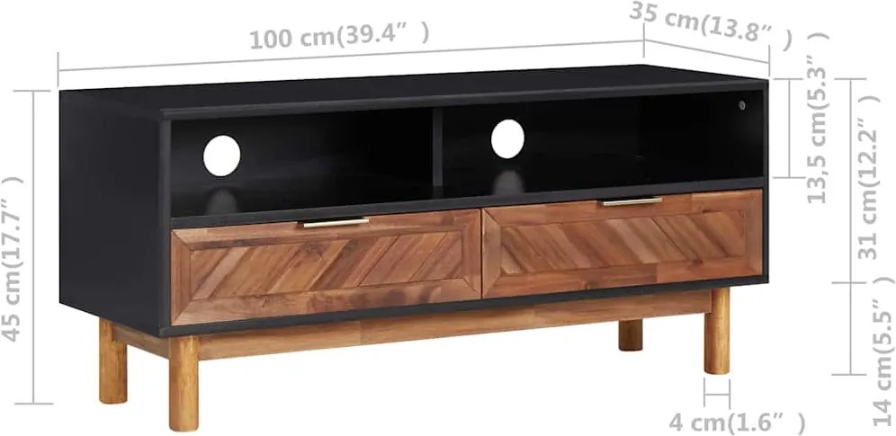 TV stolek 100 x 35 x 45 cm masivní akáciové dřevo a MDF 289903