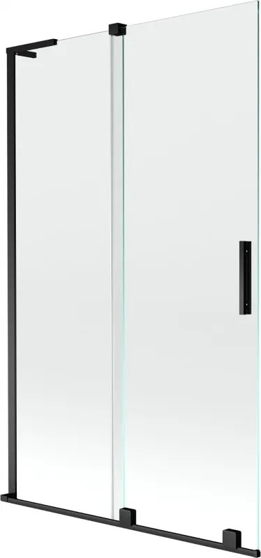 Mexen Velar L, 2-křídlová posuvná vanová zástěna 110 x 150 cm, 8mm čiré sklo, černá matná, 896-110-003-01-70