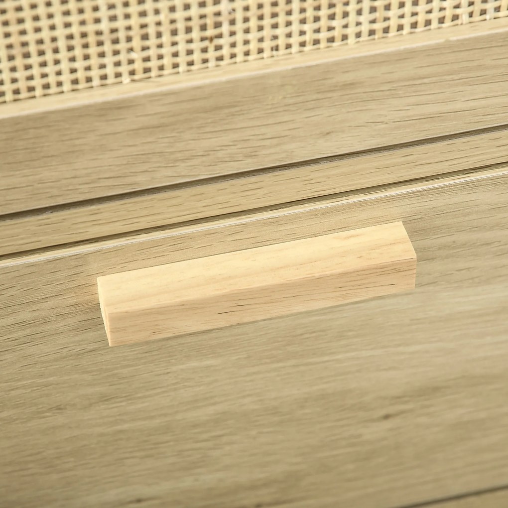 HOMCOM Noční stolek s 3 zásuvkami z ratanového pletiva, dřevěný komoda pro ložnici, obývací pokoj, bohémský styl 60x38x69 cm