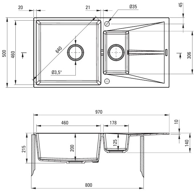 Deante Granite sink, 1.5-bowl with drainer