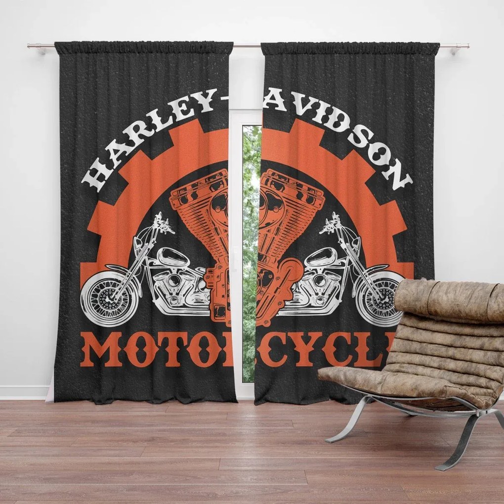 Sablio Závěs Harley-Davidson motor Černé pozadí: 2ks 140x250cm