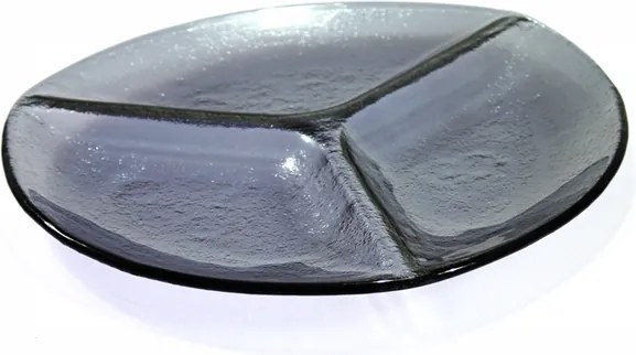 BDK-GLASS Skleněný servírovací talíř 31 cm se 3 přihrádkami