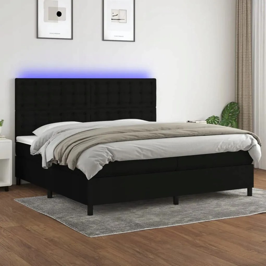 Fionshop 264251448 Box spring postel s matrací a Led černá 200x200 cm tex