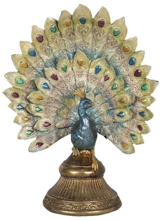 Modro-zlatá dekorace páv – 22x12x30 cm