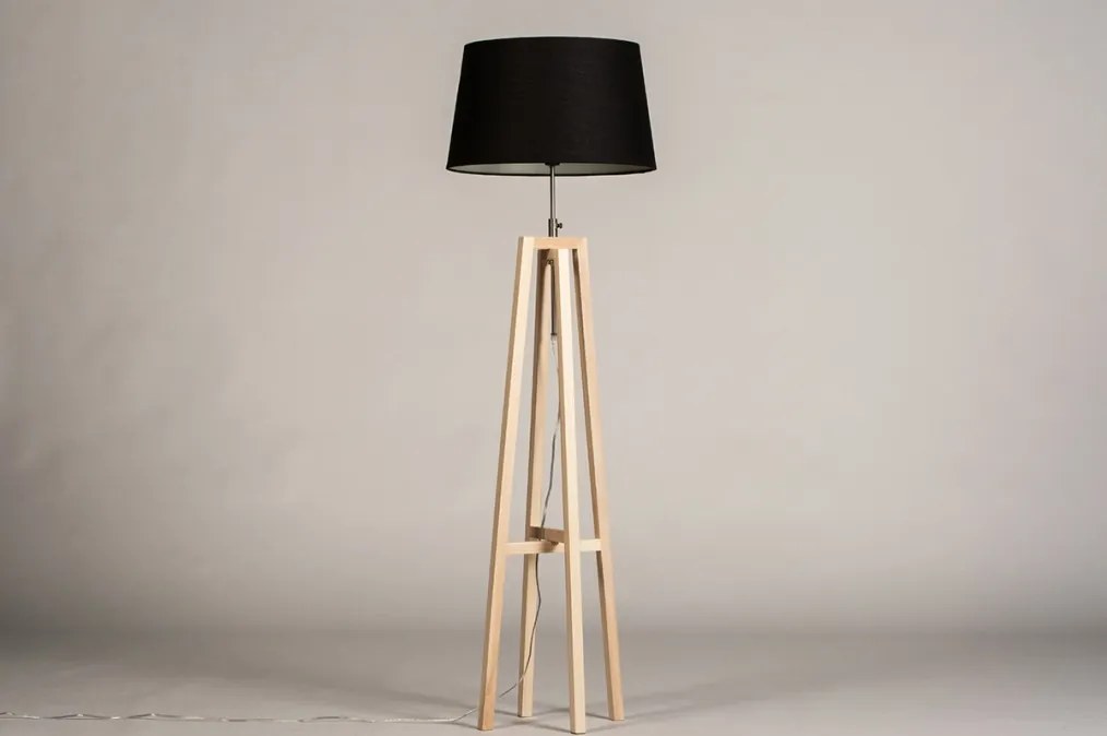 Stojací designová lampa Paola Black and Natur Wood