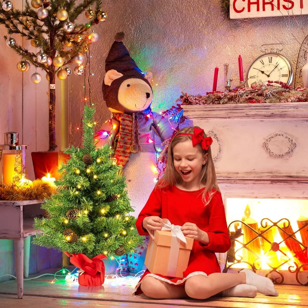 Costway 64 cm velký osvětlený mini vánoční stromek na stůl s 50 zelenými LED