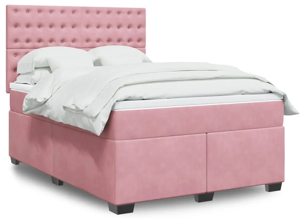 Box spring postel s matrací růžová 140x200 cm samet 3293247