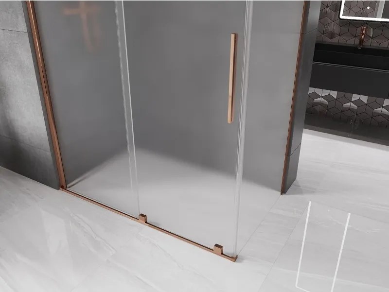 Mexen Velar, sprchový kout s posuvnými dveřmi 140 x 70 cm, 8mm sklo námraza, růžové zlato, 871-140-070-31-55