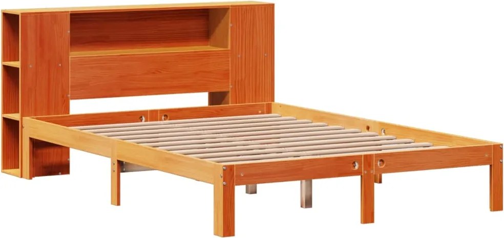 Postel s knihovnou bez matrace 135 x 190 cm masivní borovice 3322526