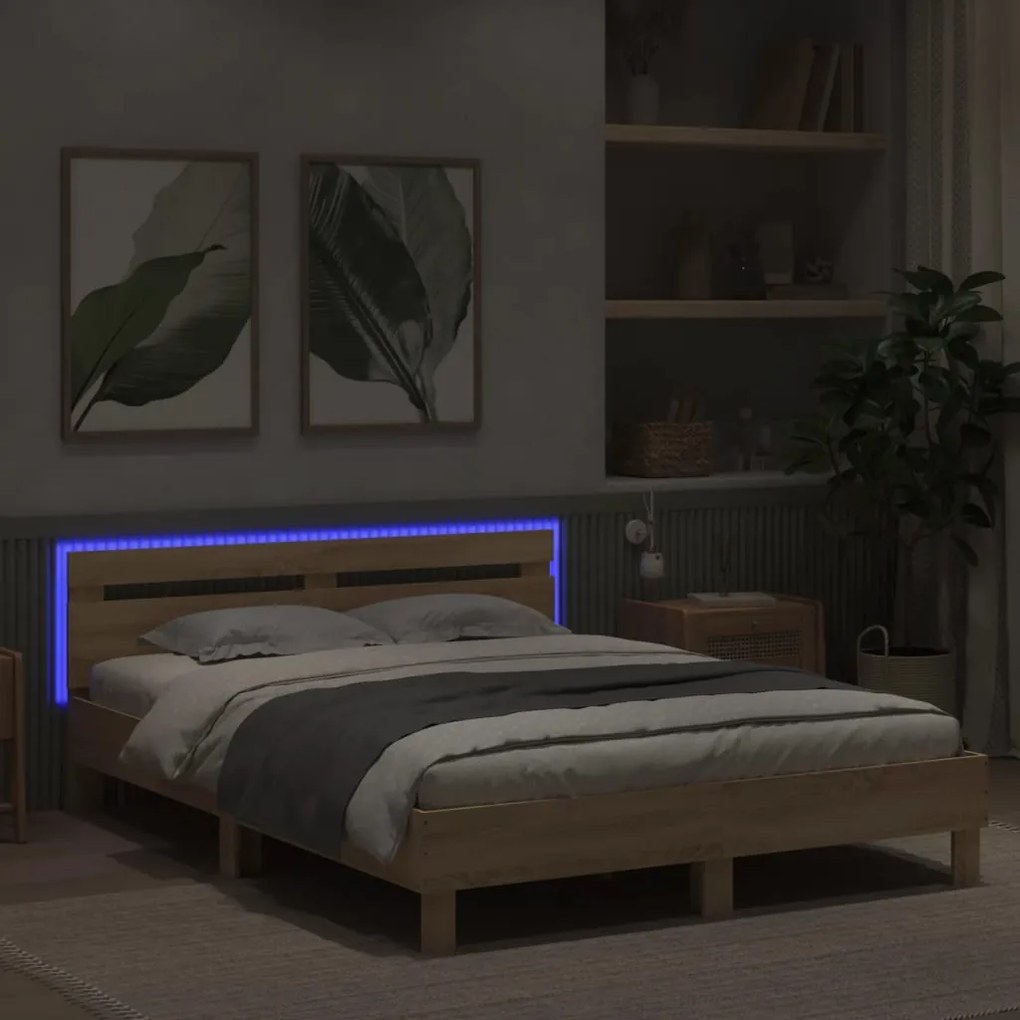 Rám postele s čelem a LED osvětlením dub sonoma 150 x 200 cm 3207541