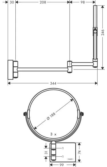 Hansgrohe AddStoris Kosmetické zrcátko, kartáčovaný černý chrom, 41791340