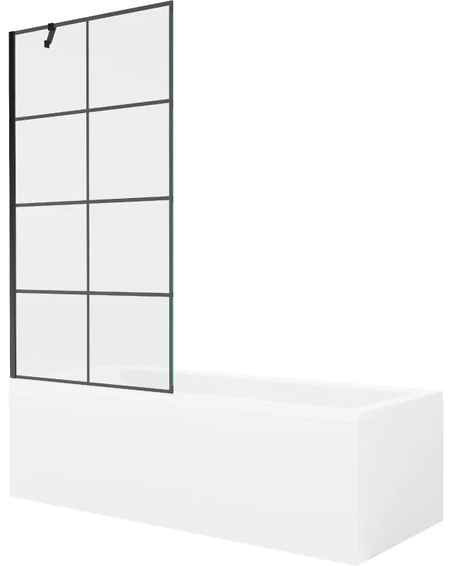 Mexen Cubik obdélníková vana 170 x 70 cm s pláštěm 1-křídlovou zástěnou 90 cm, Černý vzor - 550317070X9509007077