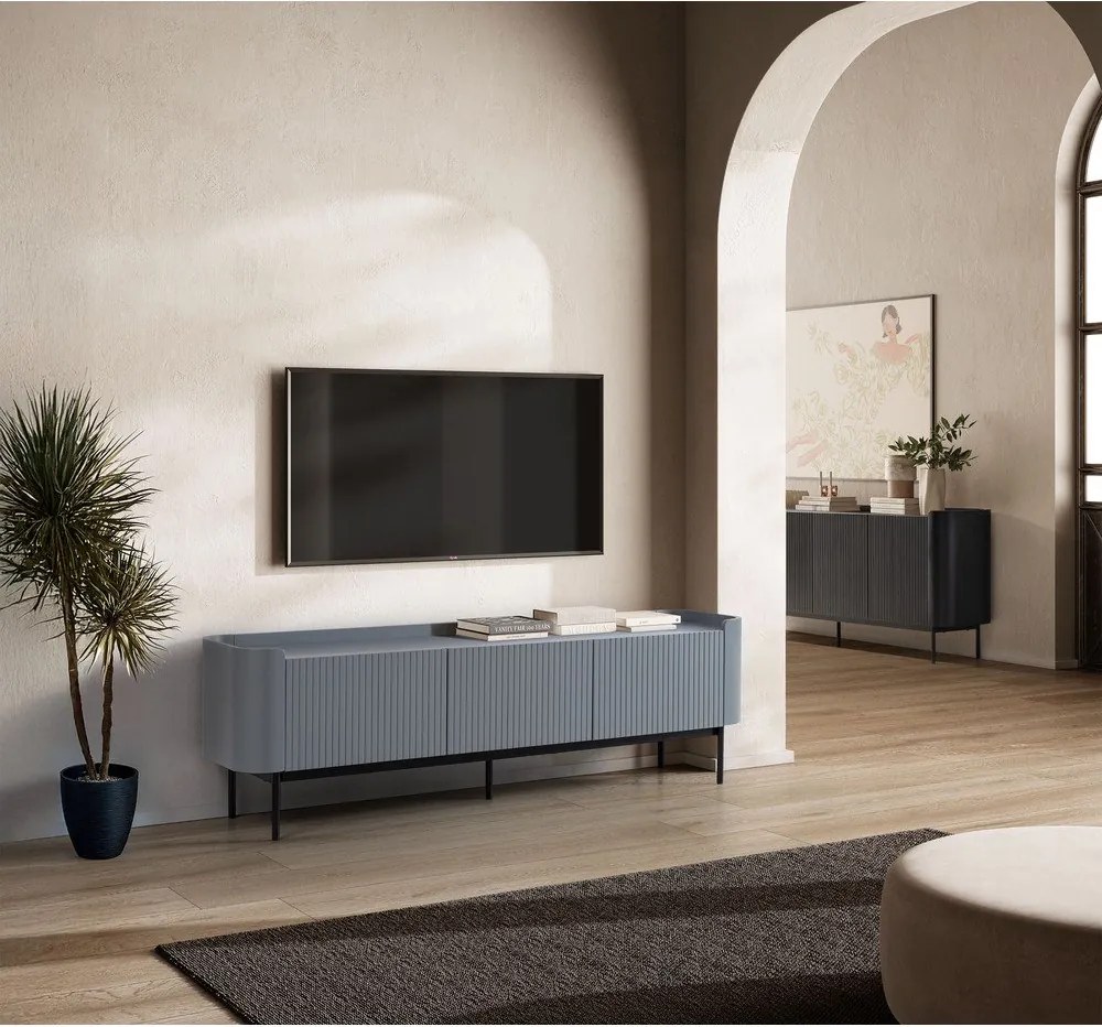 Šedomodrý TV stolek 180x55x40 cm Willa – MOME