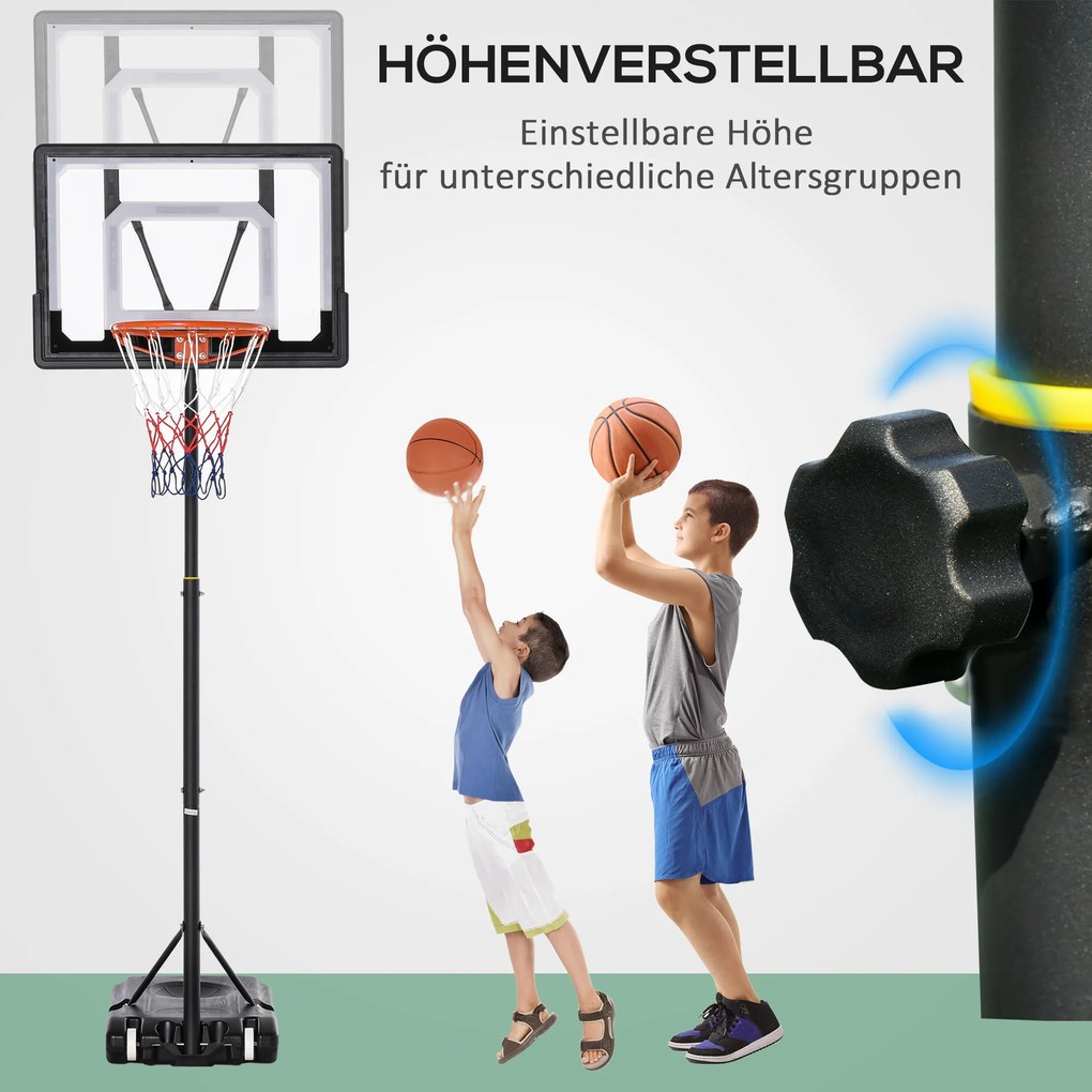 HOMCOM Venkovní basketbalový koš Výškově nastavitelný basketbalový stojan pro děti s kolečky, černý, 83 x 75 x 206-260 cm