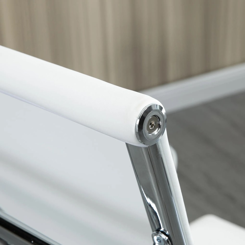 Kancelářská židle Vinsetto s houpací funkcí ergonomická kolečka otočná o 360° ocelové nohy imitace kůže nosnost 120 kg 54 x 62 x 104-114 cm Bílá | Ao…