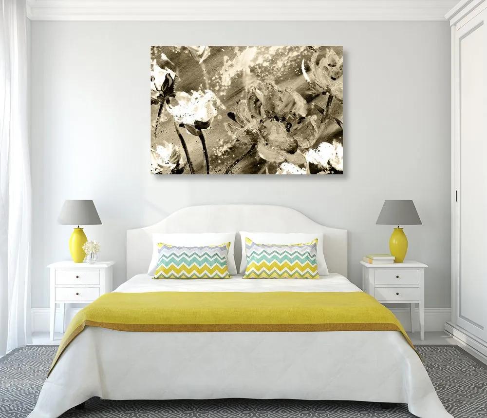 Obraz malované květy v sépiovém provedení Varianta: 120x80