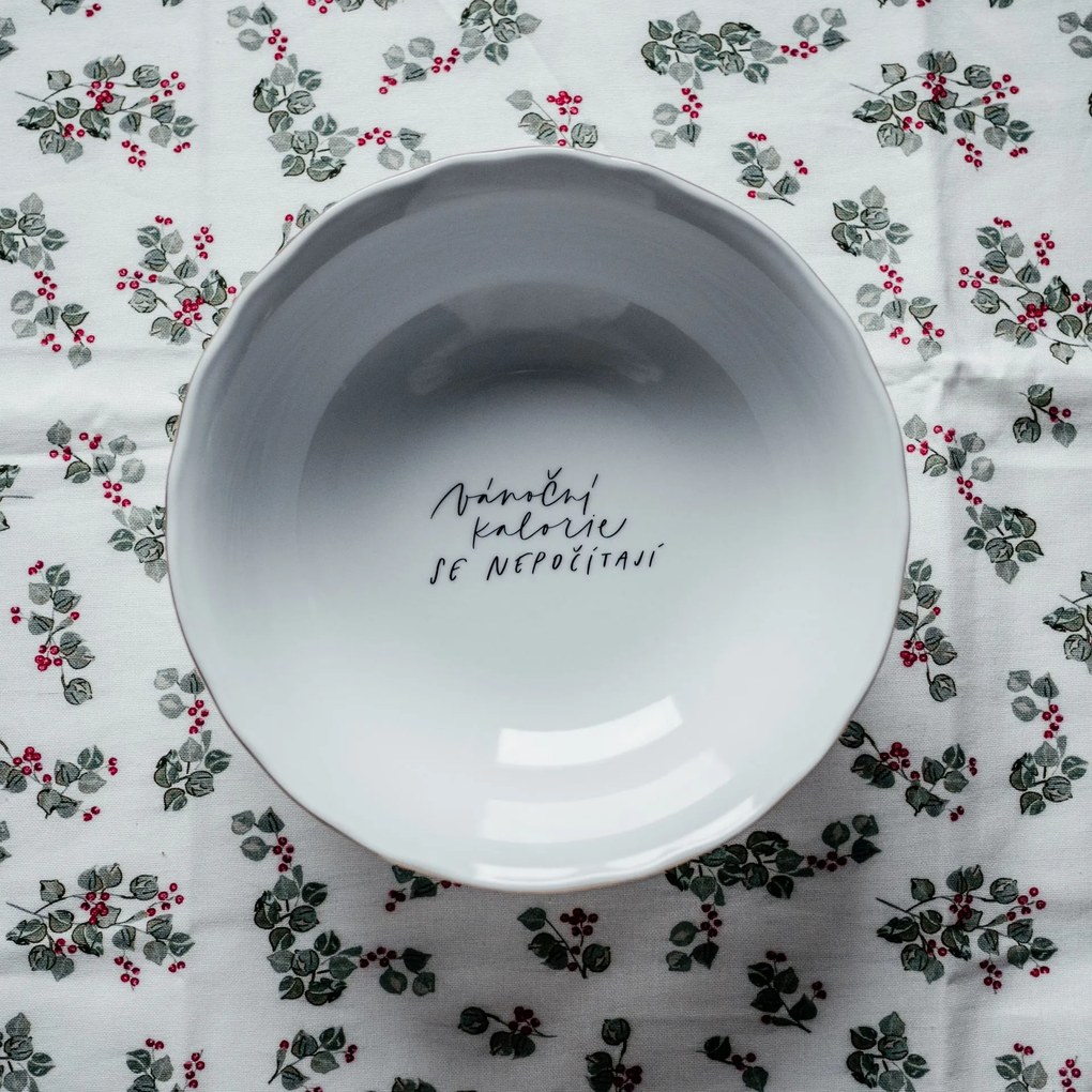 Bella Rose Porcelánová mísa Vánoční kalorie se nepočítají, bílá barva, zlatá barva, porcelán