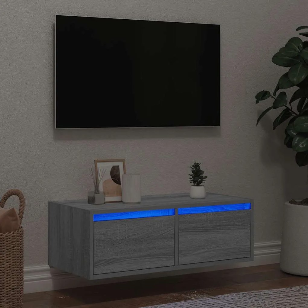 TV skříňka s LED osvětlením šedý sonoma 75x35,5x25 cm