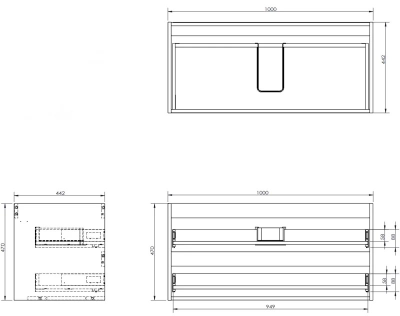 Mexen Orio, koupelnová skříňka 100 cm s umyvadlem Vela, 2 zásuvky, grafitová matná/bílá matná, 91A10-10047-2-BFF66-W23M01