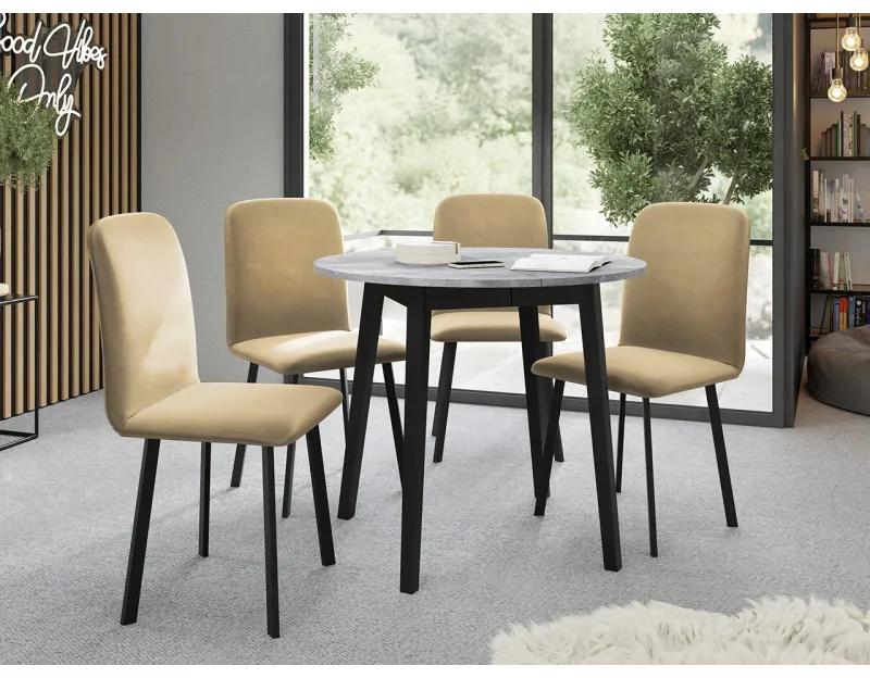 Rozkládací stůl Kirtore S 90 se 4 židlemi Lekoz, Barva dřeva: šedý mramor + černá, Potah: Amor Velvet 4322