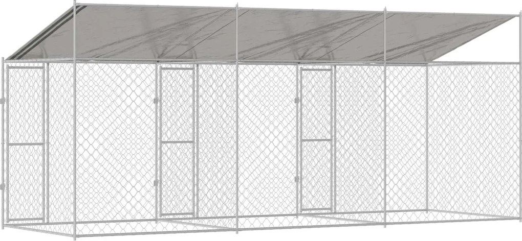 Psí klec s střechou Stříbrná 600 x 200 x 256 cm Ocel a PE 3368299