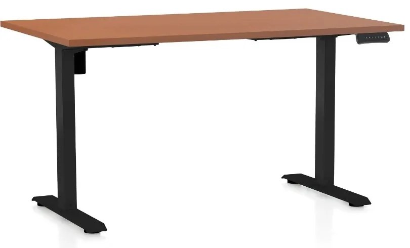 Výškově nastavitelný stůl OfficeTech B, 120 x 80 cm, černá podnož, třešeň