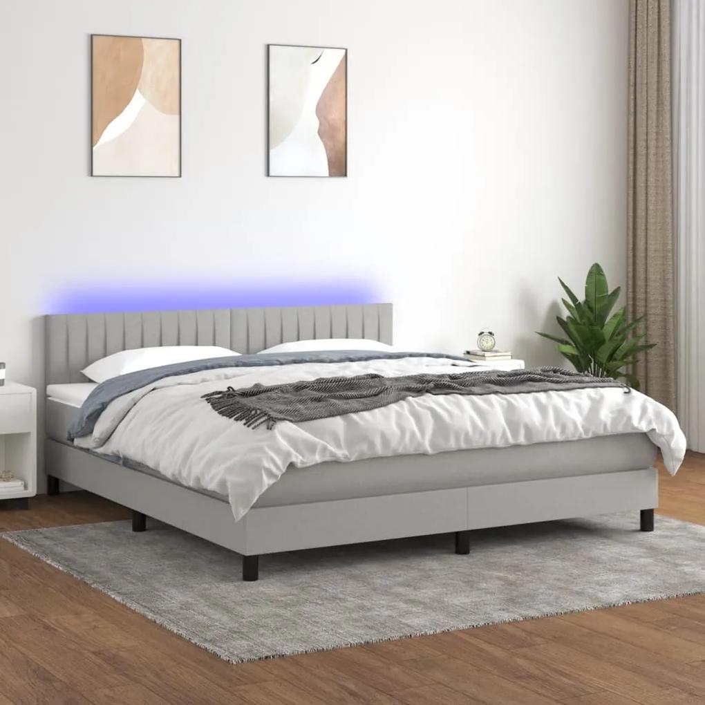 Box spring postel s matrací a LED světle šedá 160x200 cm textil,  3133325
