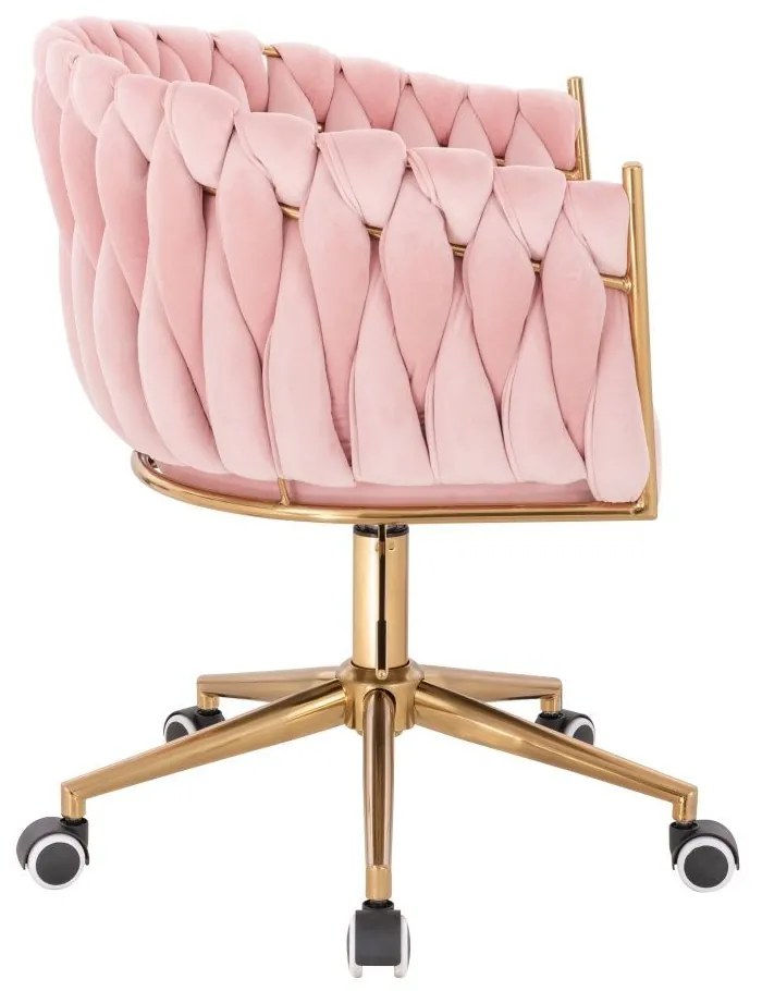 LuxuryForm DESIGN Otočná židle NORDEN VELUR na zlaté podstavě s kolečky - růžová