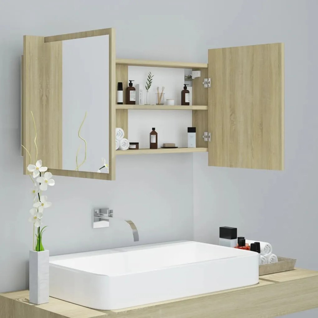 LED koupelnové zrcadlo dub sonoma 90 x 12 x 45 cm akrylové - Default Title