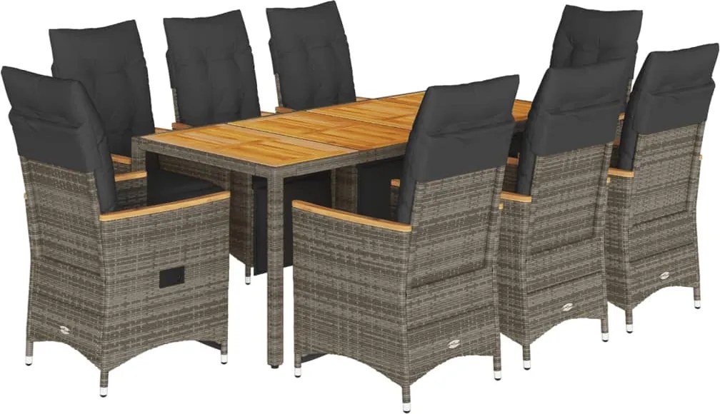 9dílný zahradní bistro set s poduškami šedý polyratan 3276972