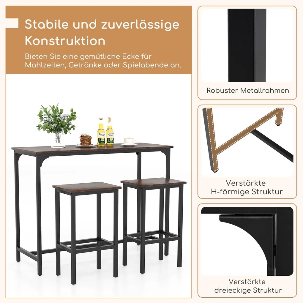 Costway 3 PCS. Jídelní stůl set s barovým stolem a amp; 2 taburety průmyslový