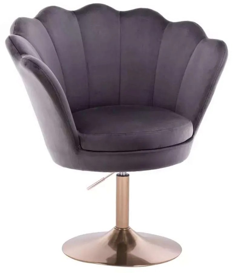 LuxuryForm DESIGN Otočné křeslo FREY VELUR na zlatém talíři - tmavě šedé